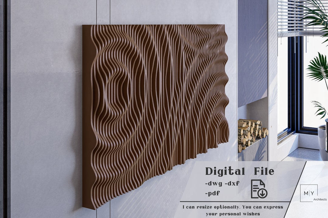 Parametric Wall Art, Wavy Wooden Wall Decor, Parametric Wall Water Drop Wave, Art Design, CNC ...