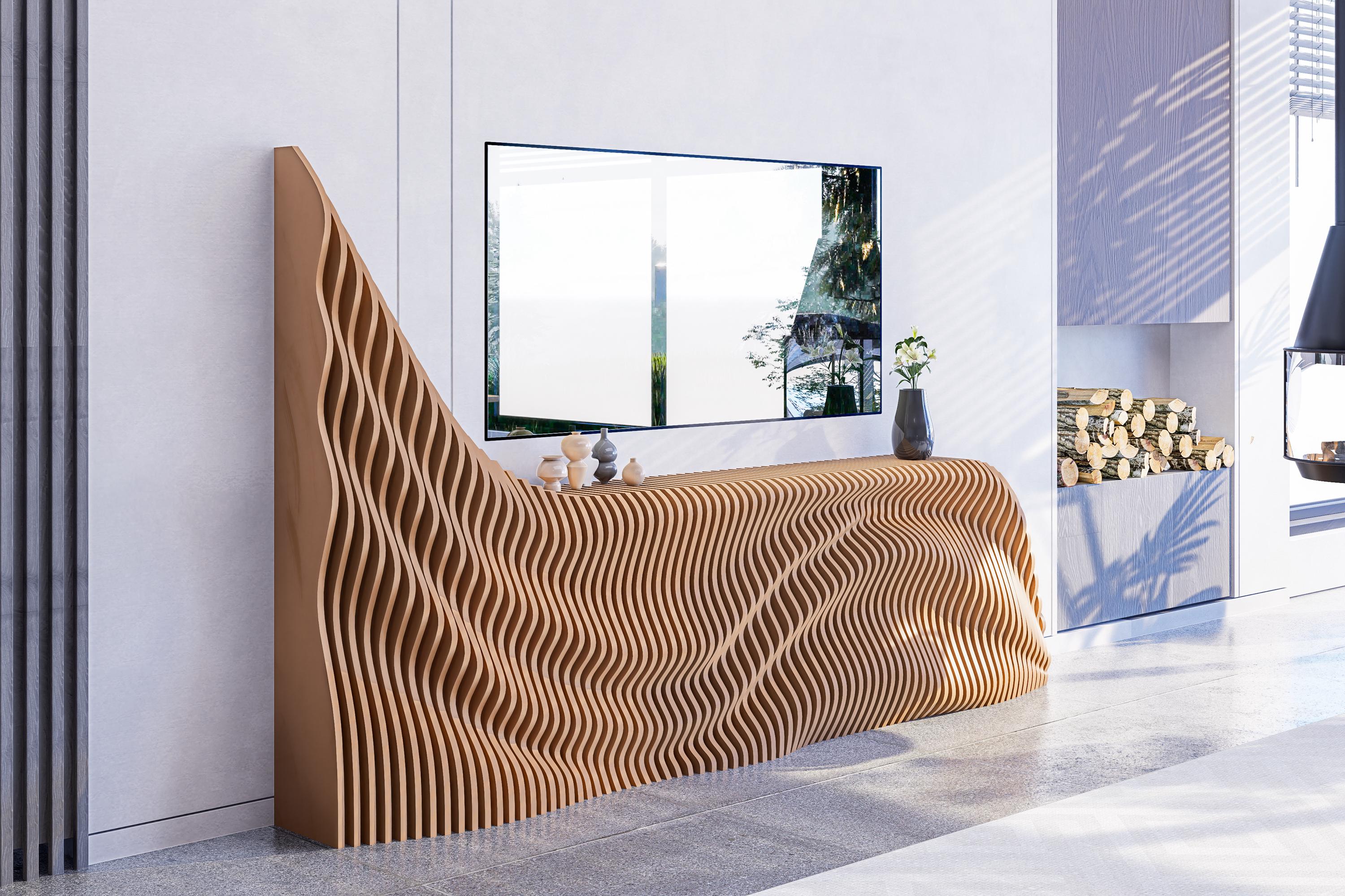 Parametric Wavy Tv Unit, Parametric Wooden Shelf, Parametric Wood Shelf ...