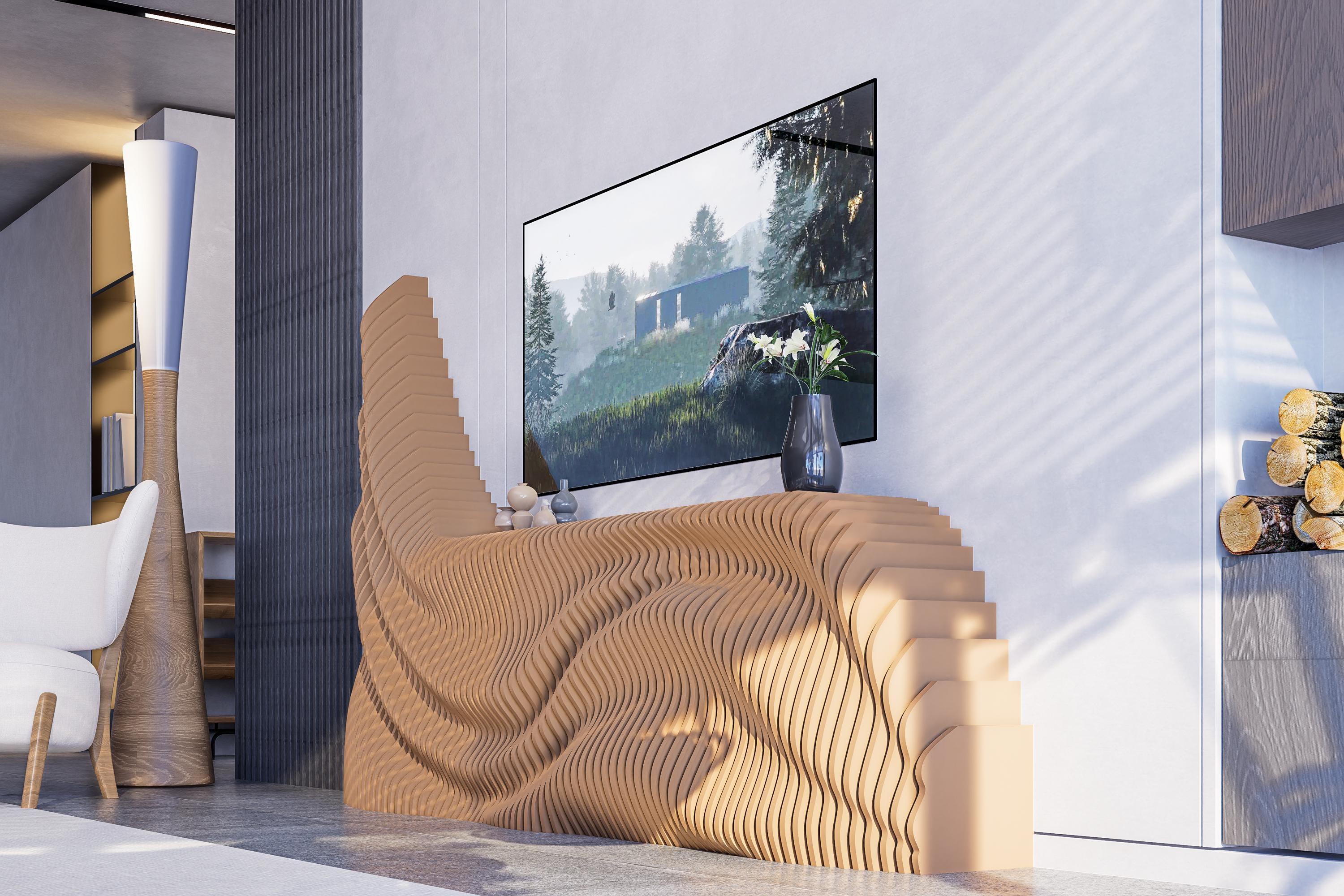 Parametric Wavy Tv Unit, Parametric Wooden Shelf, Parametric Wood Shelf ...
