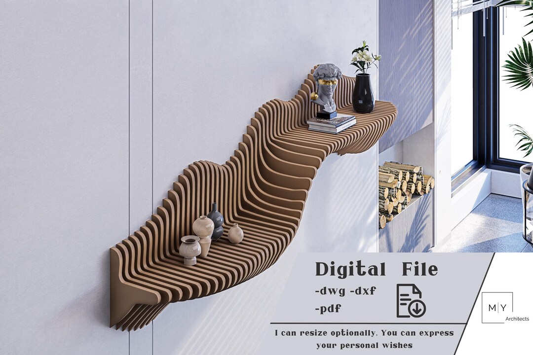 Parametric Wall Shelf, Wavy Wooden Wall Decor, Modern Furniture Wooden ...