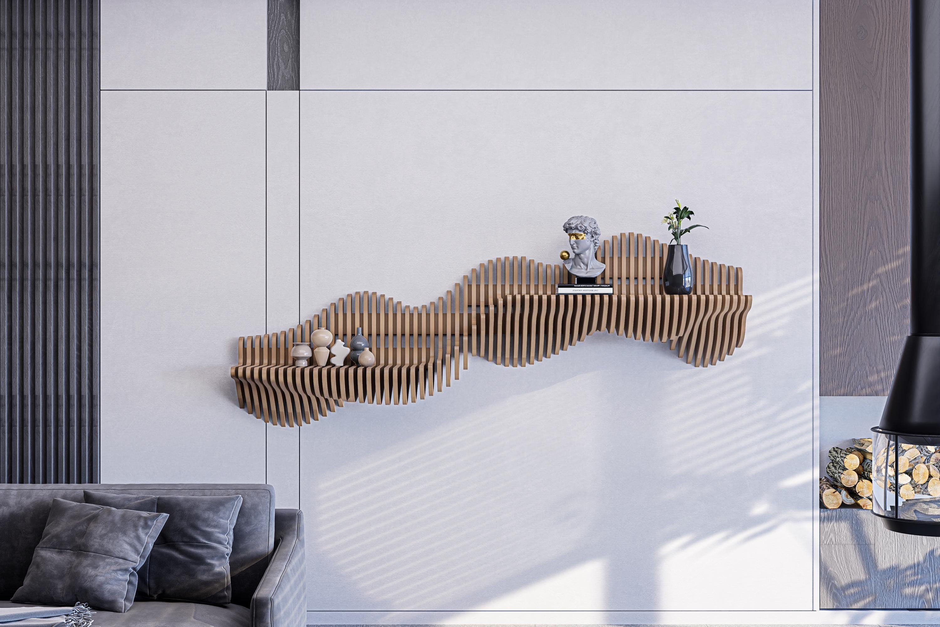 Parametric Wall Shelf, Wavy Wooden Wall Decor, Modern Furniture Wooden ...