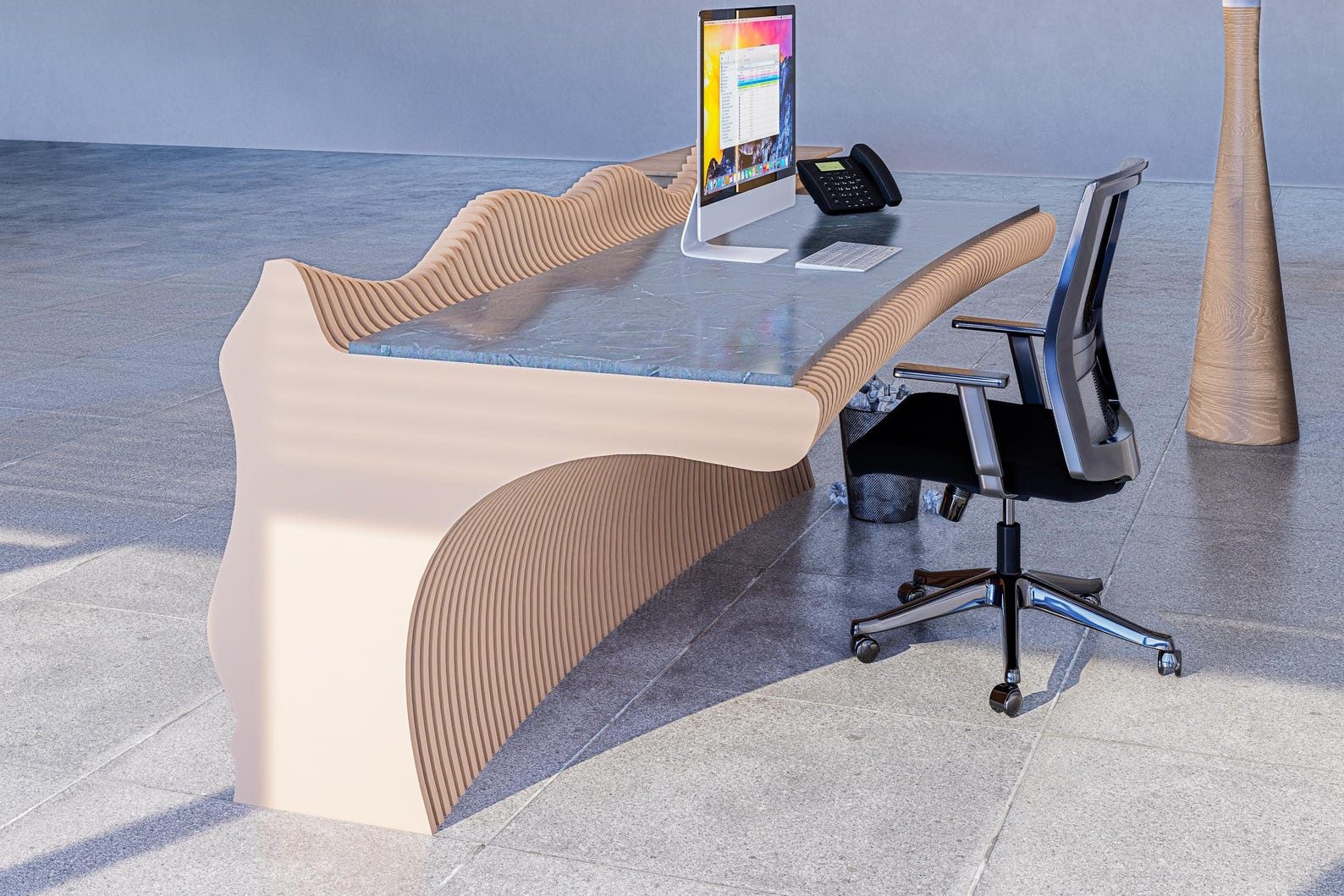 Parametric Office Desk, Modern Reception Desk, Wavy Wooden Furniture ...