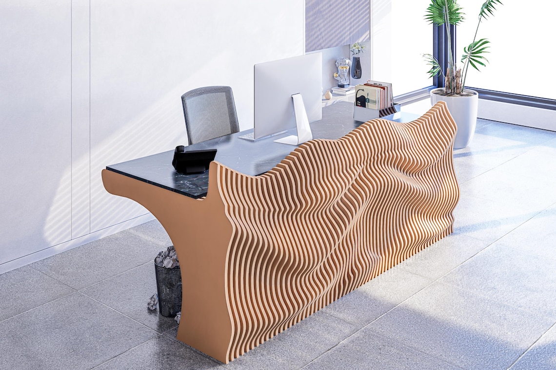 Parametric Office Desk, Modern Reception Desk, Wavy Wooden Furniture ...