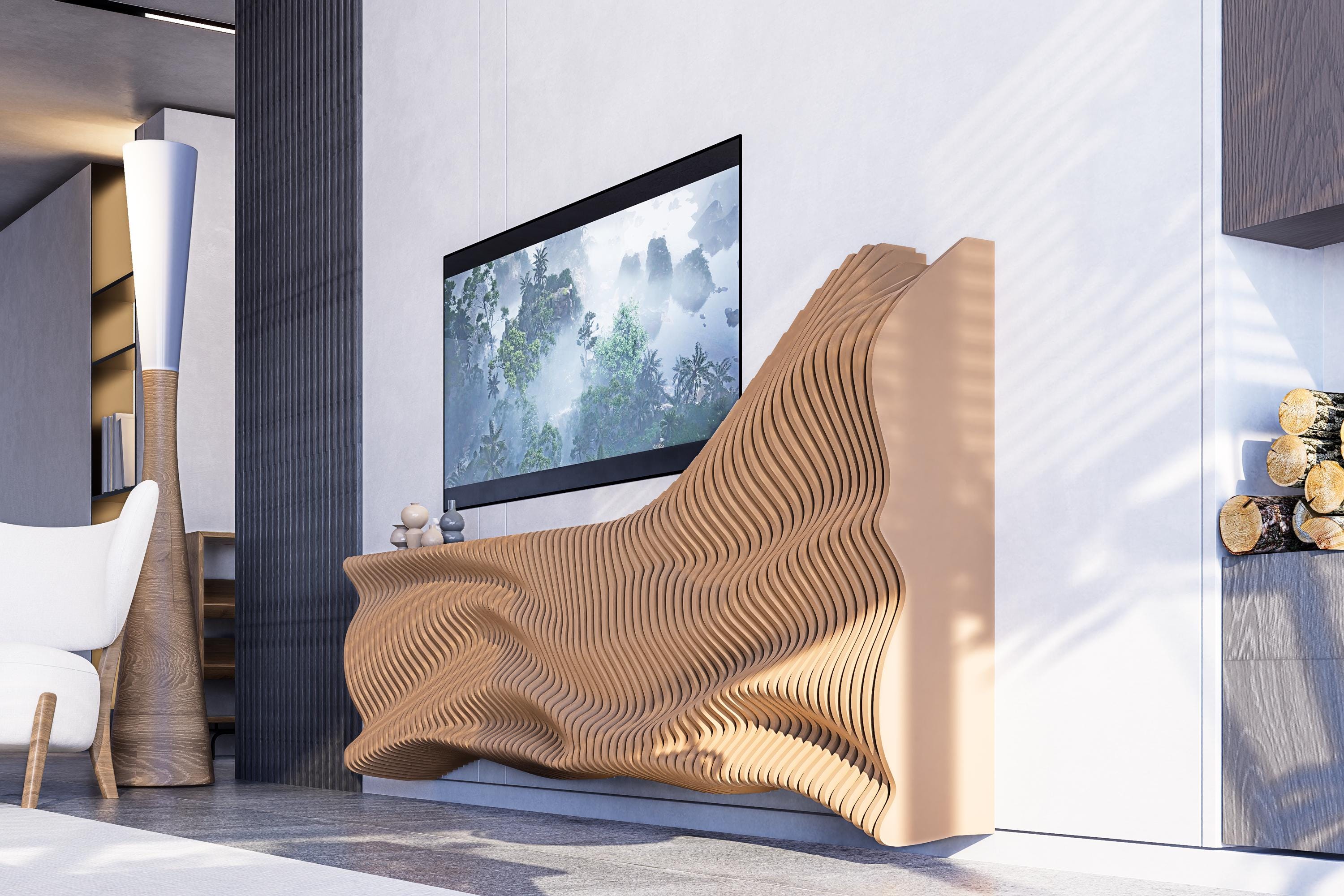Parametric Wavy Tv Unit, Parametric Wooden Shelf, Parametric Wood Shelf ...