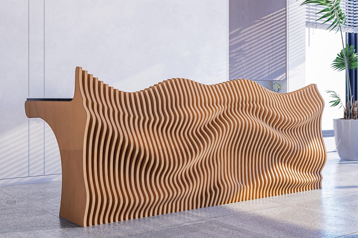 Parametric Office Desk, Modern Reception Desk, Wavy Wooden Furniture ...