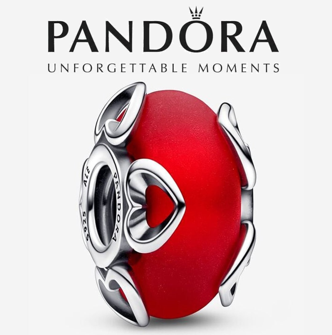 Pandora Frosted Red Murano Glass & Hearts Charm - Etsy