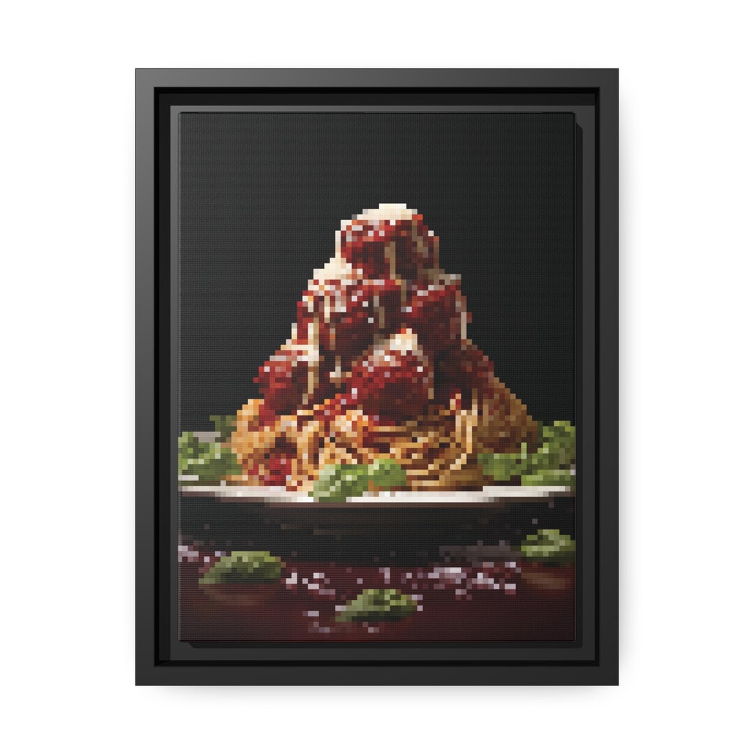 Spaghetti N' Meat Pixels Pixel Art Canvas, Retro Art, Pixel Art, 16 Bit ...