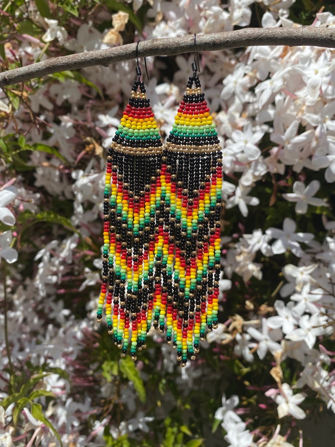 Rasta Ombre - Preciosa Czech Seed Bead Fringe Earrings - Etsy