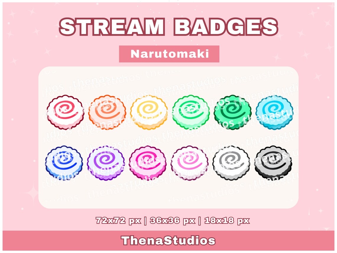 Cute Narutomaki Sub / Bit Badges for Twitch in 12 Colours - Etsy