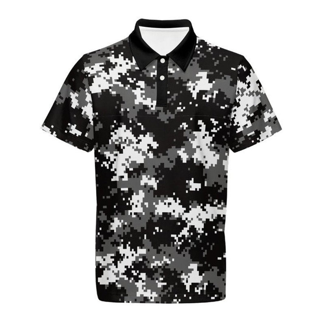 Black Square Digital Camo Golf Stretch Polo - Etsy