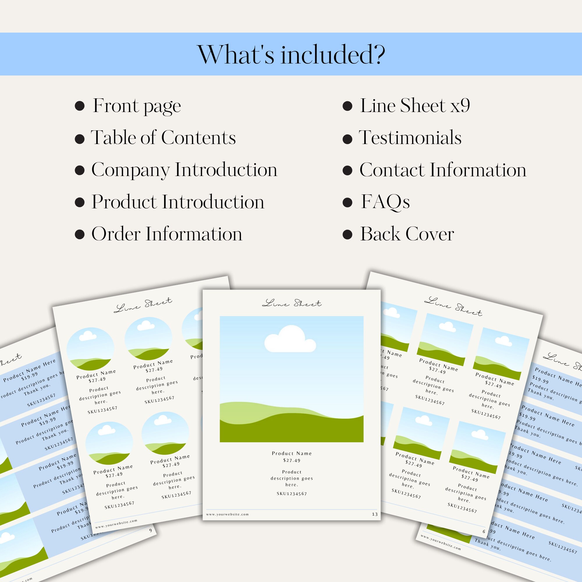 Minimalist Blue Line Sheet Design, Product Line Catalogue Template ...