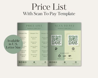 Editable Scan to Pay and Price List, Black & White Customizable Pricing ...