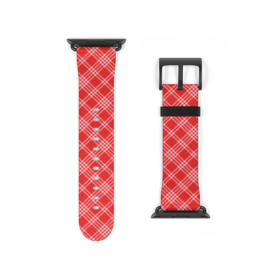 Red & White Plaid Apple Watch Band Women -faux Leather Windowpane ...
