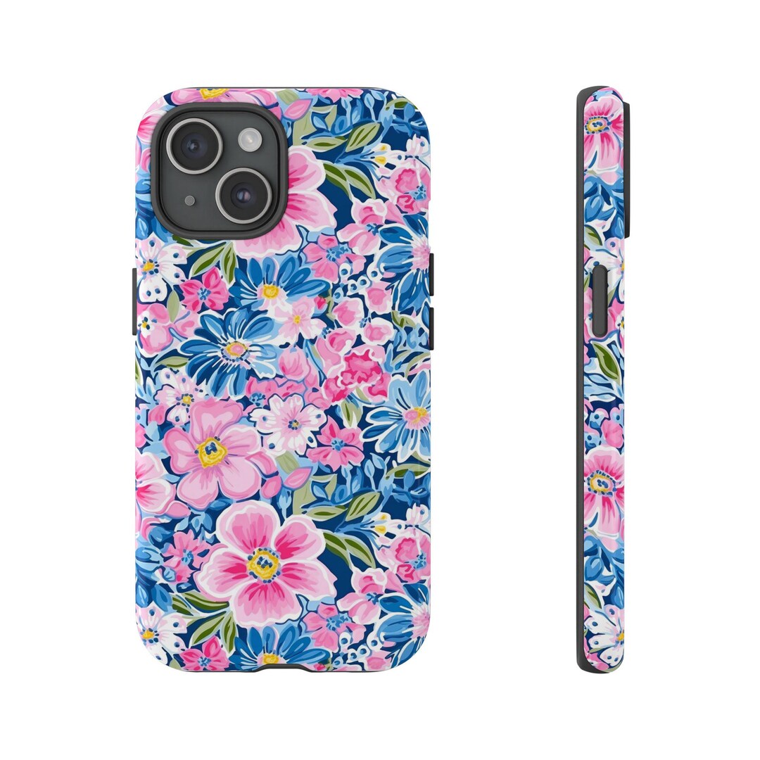 Pink and Blue Ditzy Flower Pattern Phone Case - Cute and Trendy Floral ...