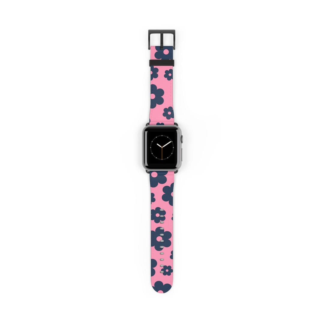 Floral Watch Band, Pink and Blue Flower Patterned Strap, Watch ...