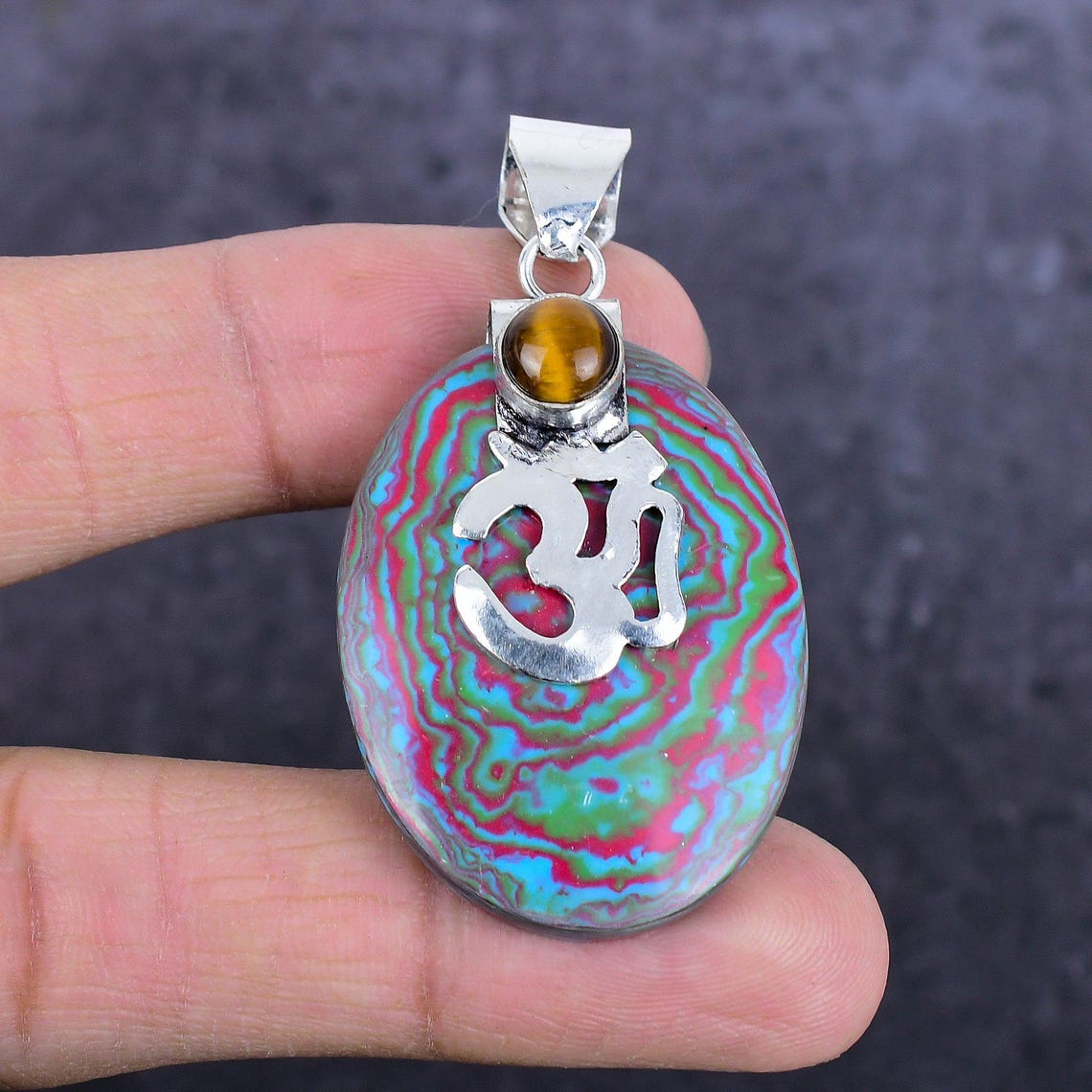 Multi Colors Jasper OM Pendant, and Round Shape Tiger Eye Pendant ...