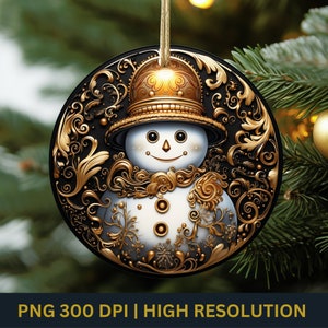 3D Gold Snowman Christmas Ornament Sublimation Designs, Christmas Round ...