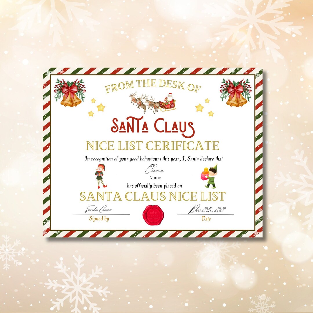 Editable Santa Claus Official Certificate, Nice List Certificate ...