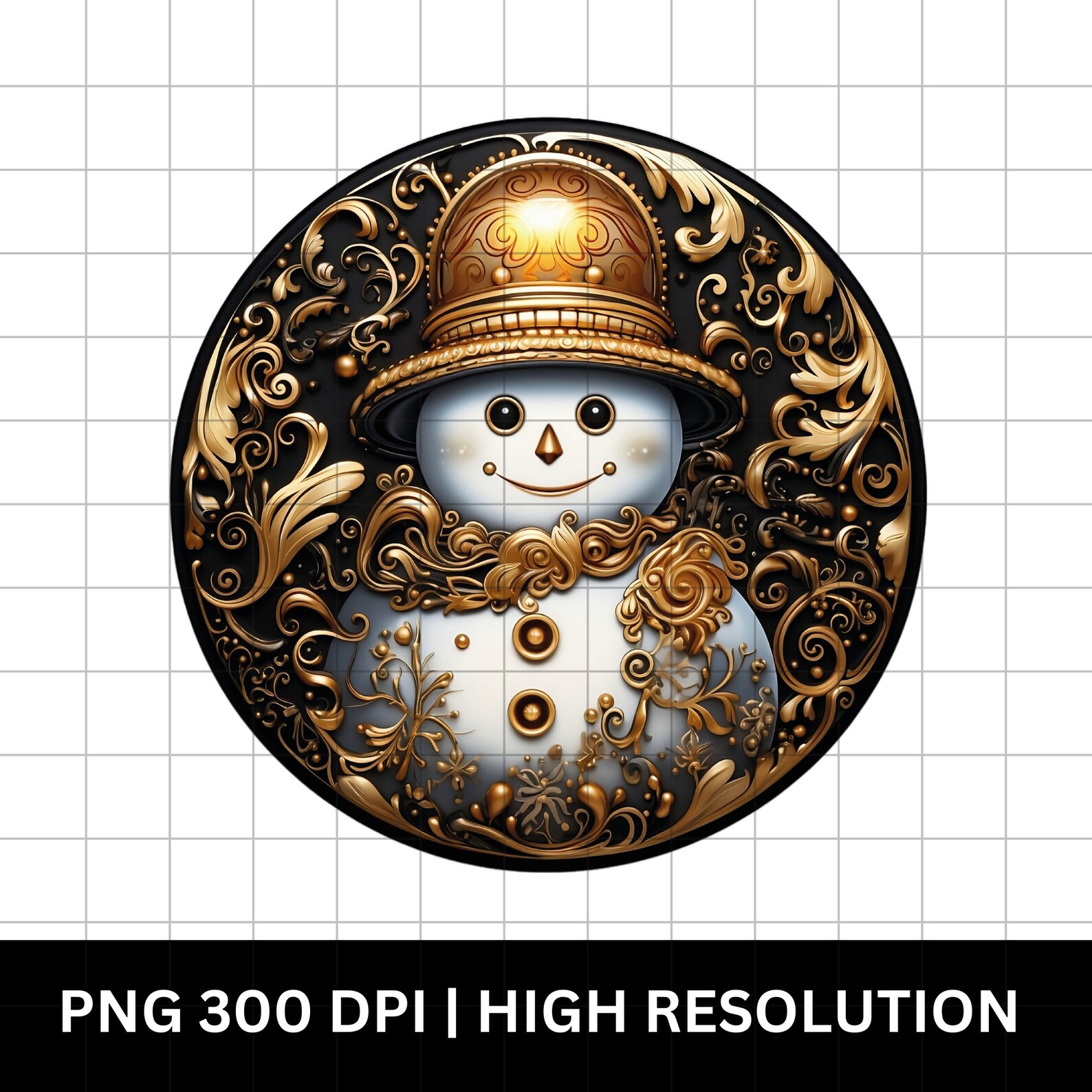 3D Gold Snowman Christmas Ornament Sublimation Designs, Christmas Round ...