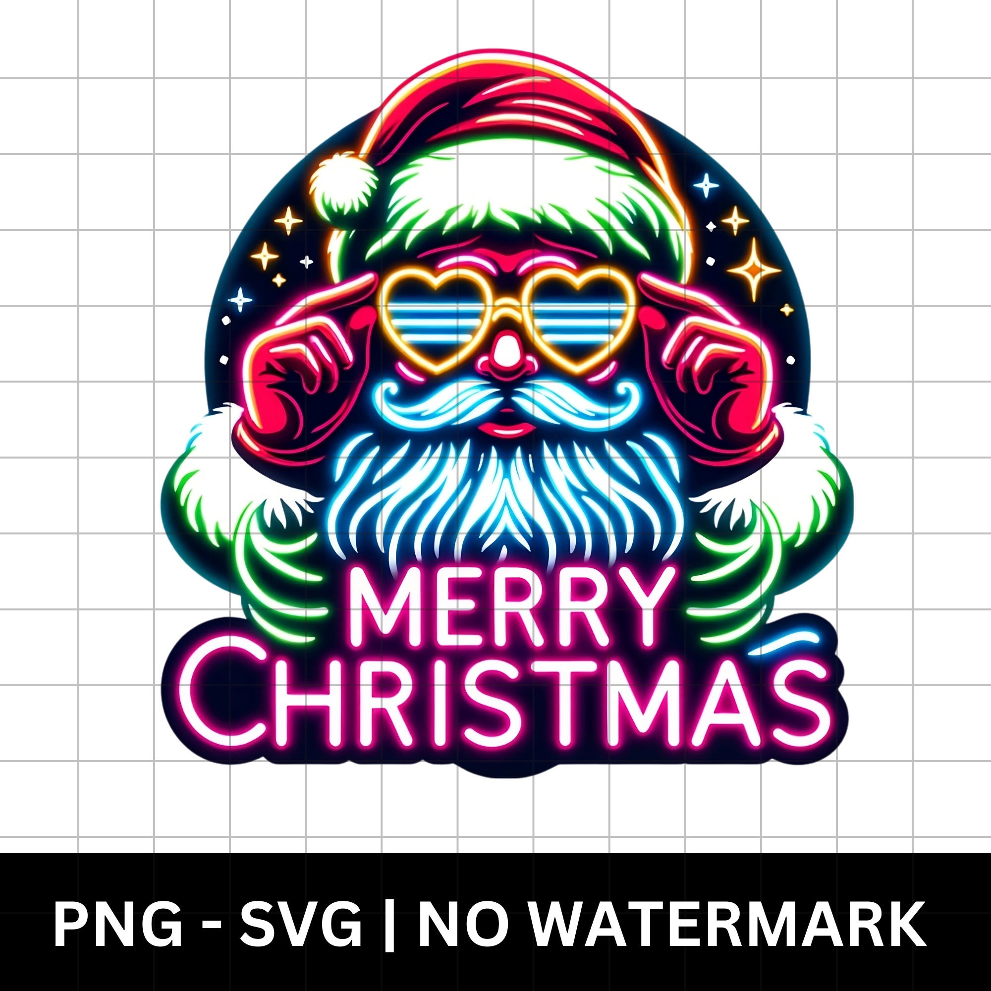 Neon Hippie Santa PNG Design, Retro Christmas merry Christmas Digital ...