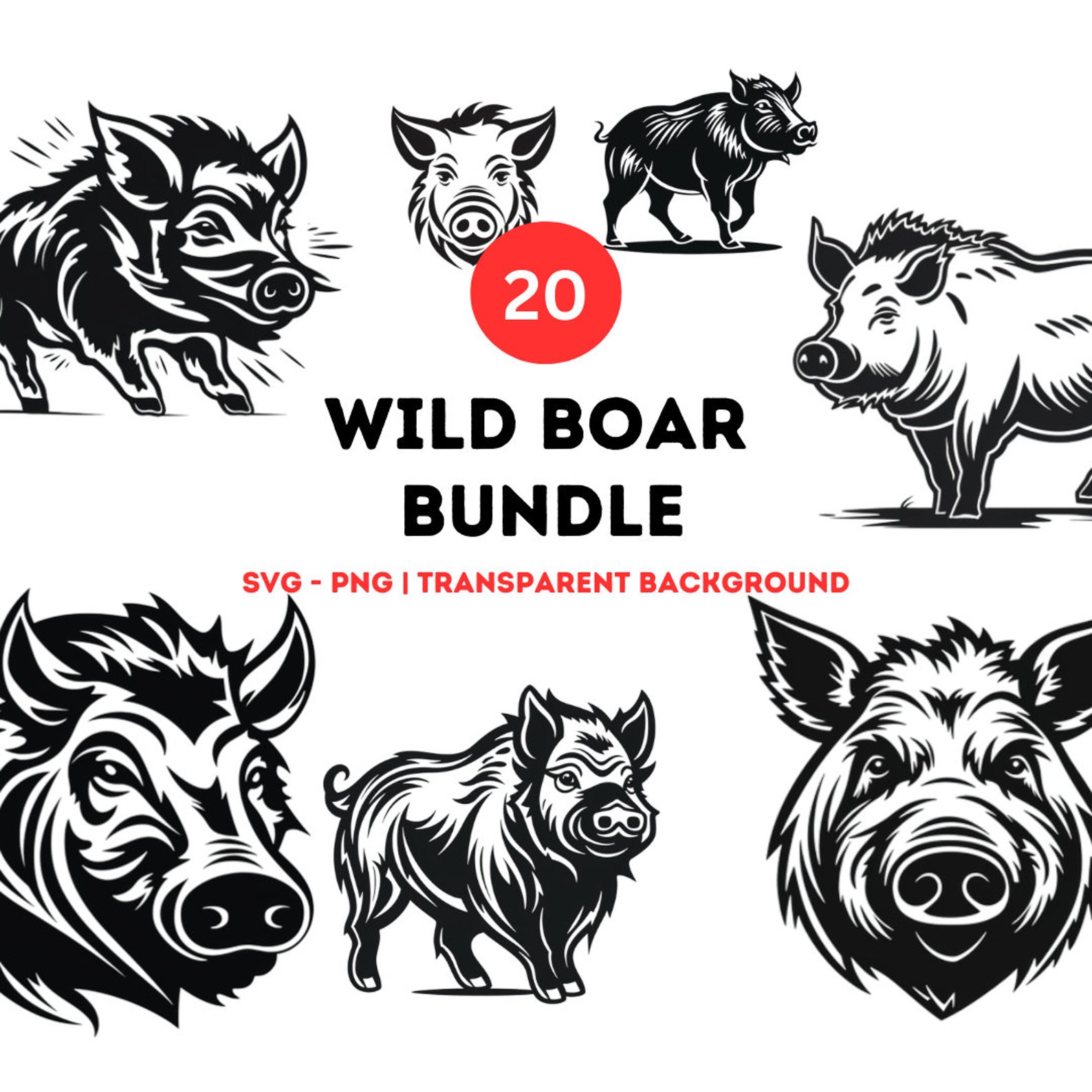 Wild Boar SVG Bundle: Hunting Clipart, Razorback Silhouette (digital ...