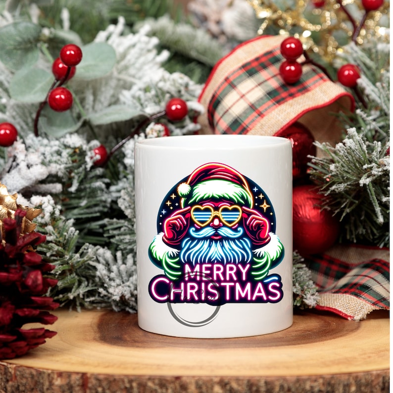 Neon Hippie Santa PNG Design, Retro Christmas merry Christmas Digital ...