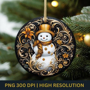3D Gold Snowman Christmas Ornament PNG, Christmas Round Ornament PNG ...