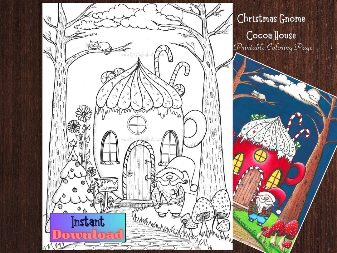 Christmas Gnome Cocoa House - Printable Coloring Page - PDF / PNG ...