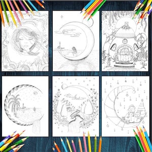 Moonlight Dreams Printable Adult Coloring Book - 30 Hand-drawn ...