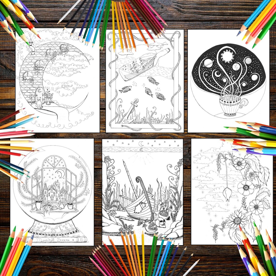 Moonlight Dreams Printable Adult Coloring Book 30 Hand-drawn ...