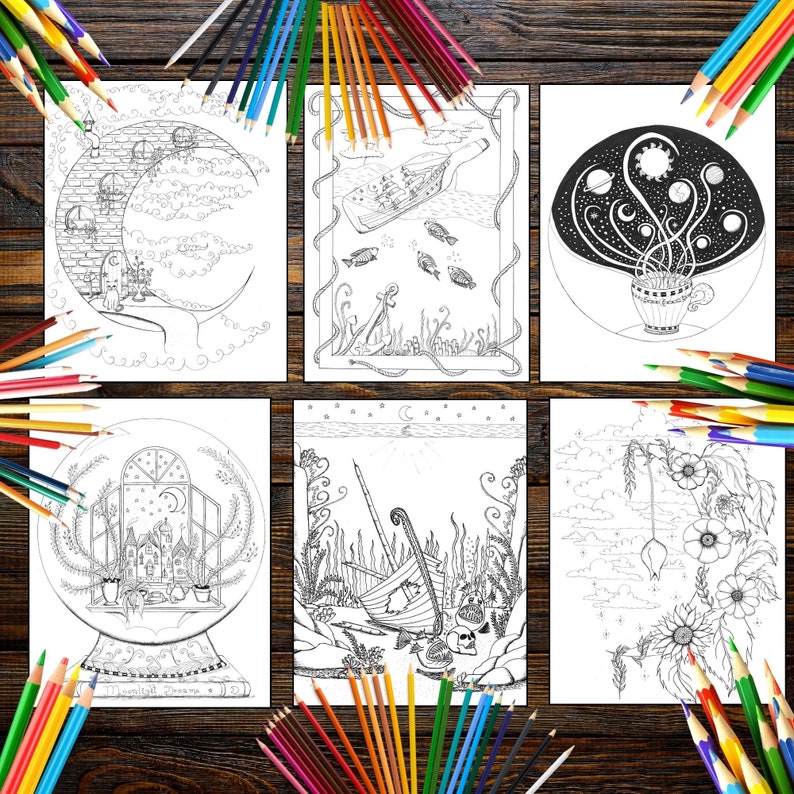 Moonlight Dreams Printable Adult Coloring Book 30 Hand-drawn ...