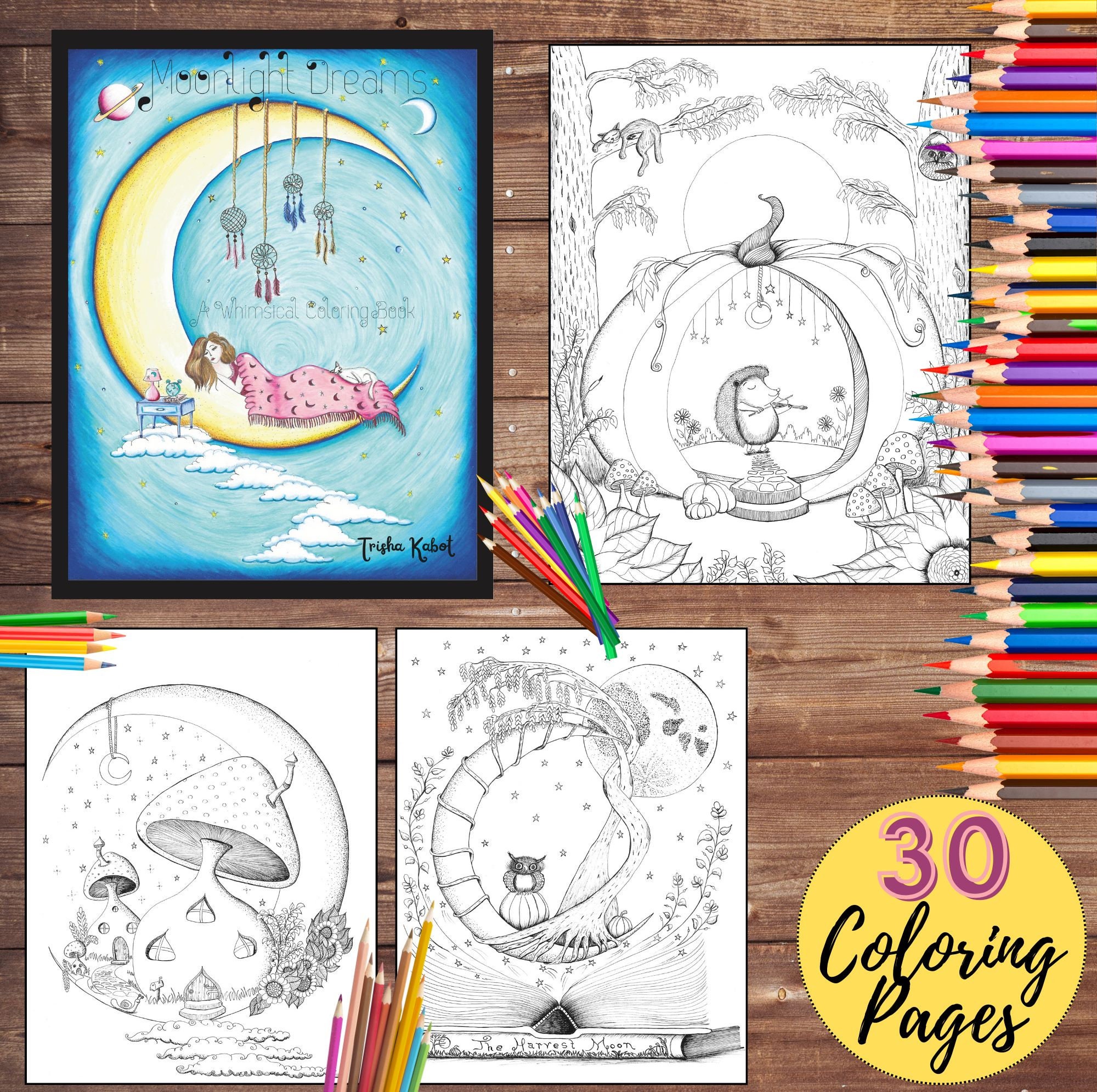 Moonlight Dreams Printable Adult Coloring Book 30 Hand-drawn ...