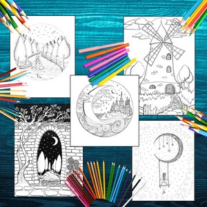 Moonlight Dreams Printable Adult Coloring Book - 30 Hand-drawn ...