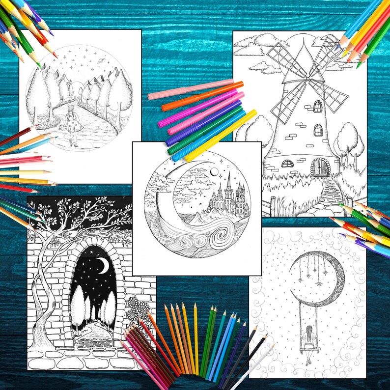 Moonlight Dreams Printable Adult Coloring Book - 30 Hand-drawn ...
