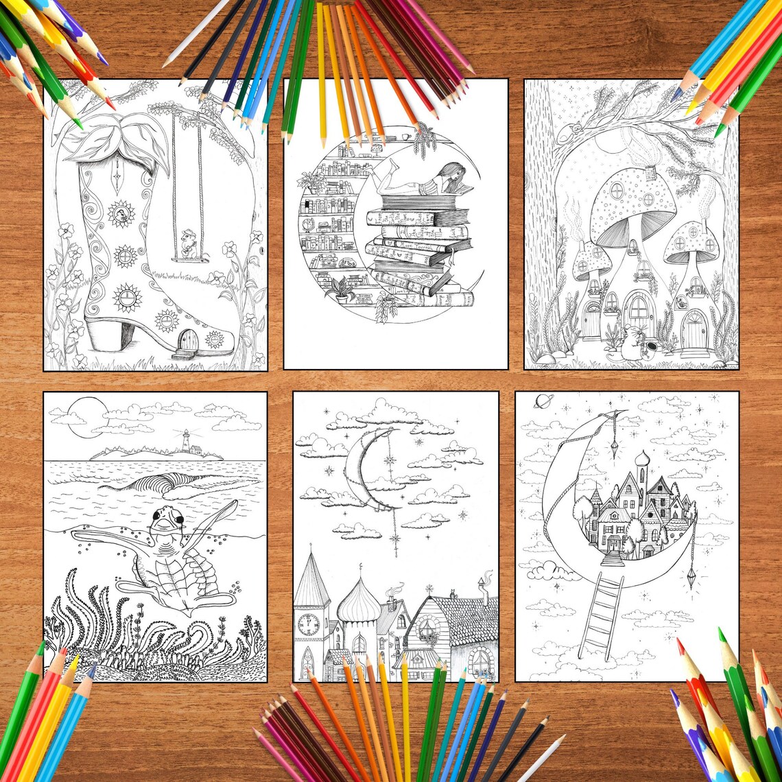 Moonlight Dreams Printable Adult Coloring Book 30 Hand-drawn ...