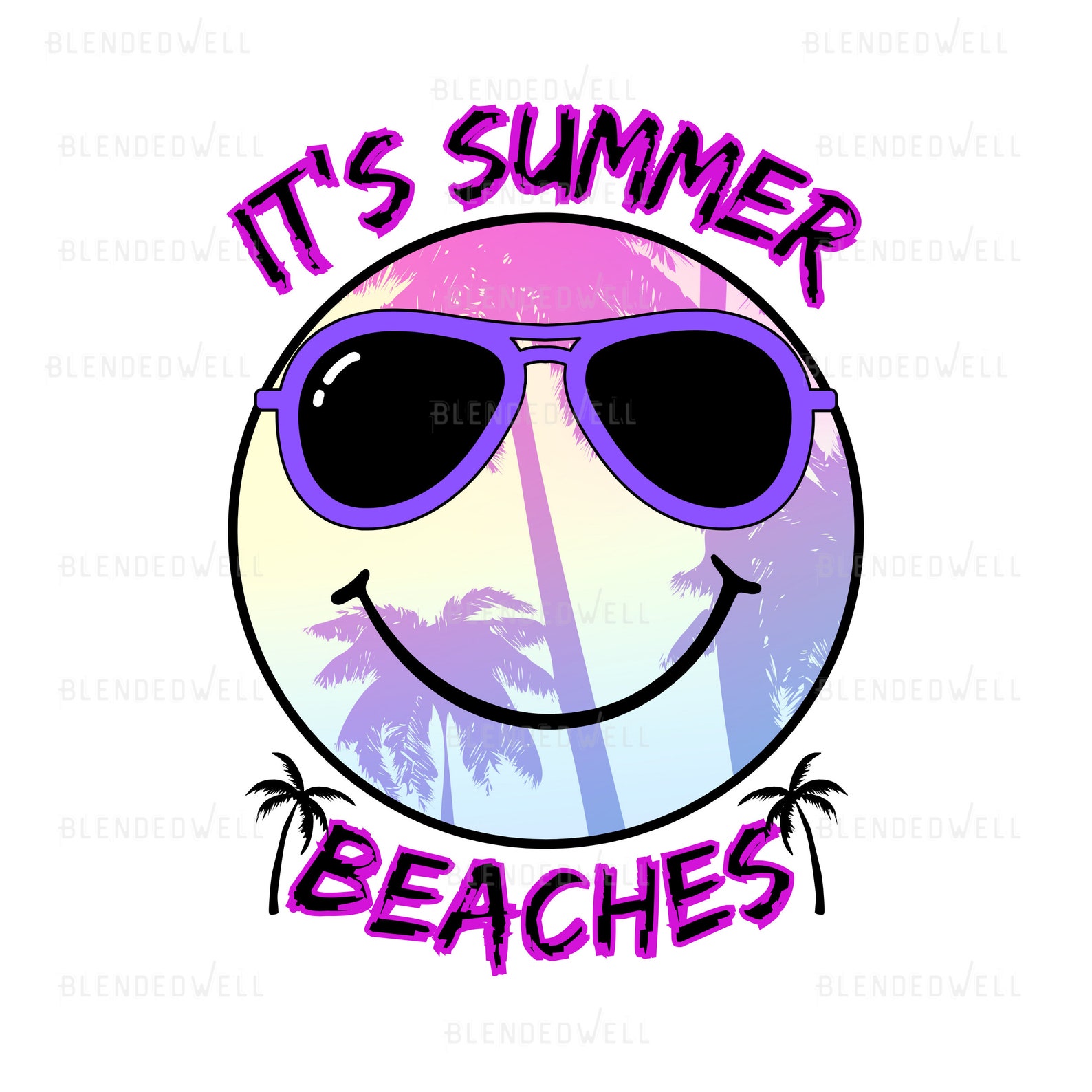 Smiley Face Beach PNG, Digital Download PNG SVG, Hello Beach, Summer is ...
