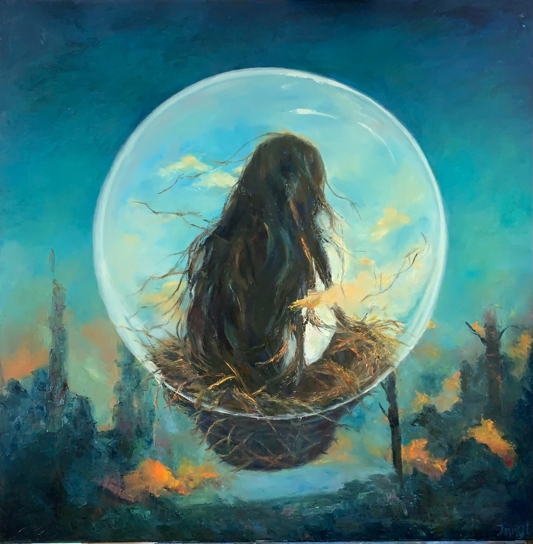 Fragile World Oil Painting: Symbolic Surrealist Artwork (92x92cm) - Etsy