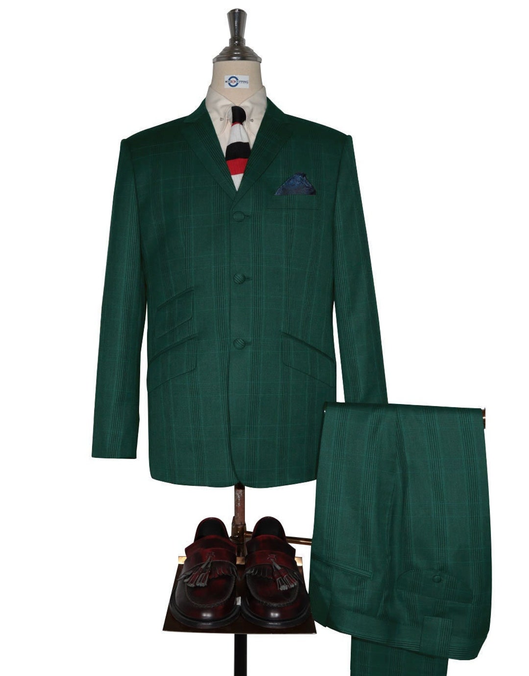 Mod Suit - Olive Green Prince of Wales Check Suit - Etsy