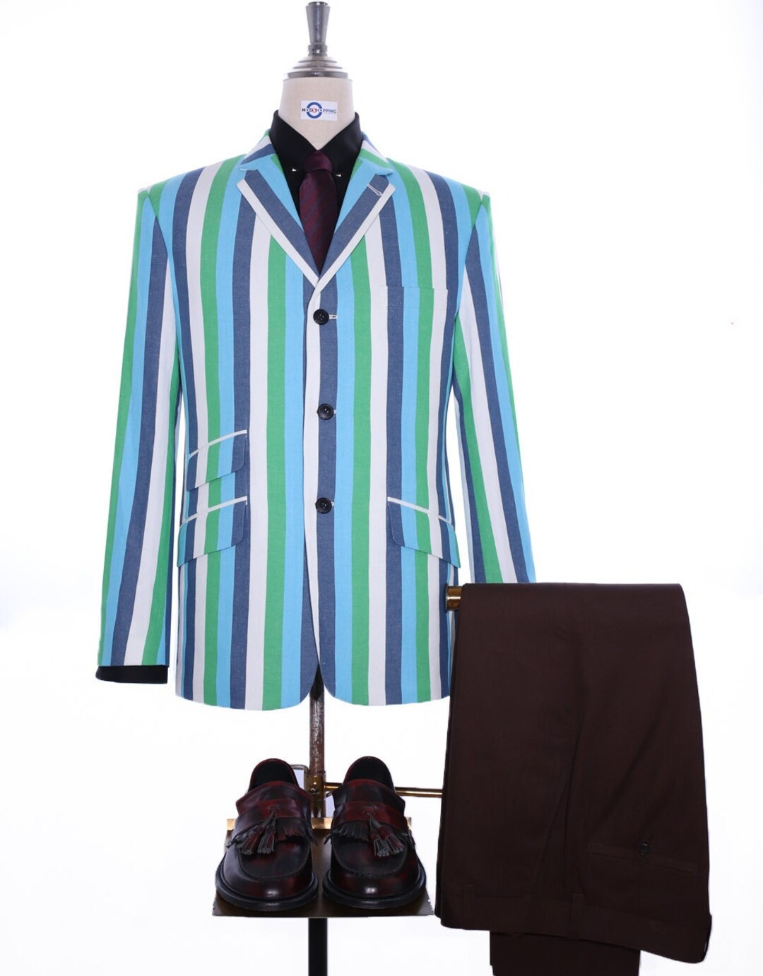 Boating Blazer | Sky Blue and Green Striped Blazer - Etsy