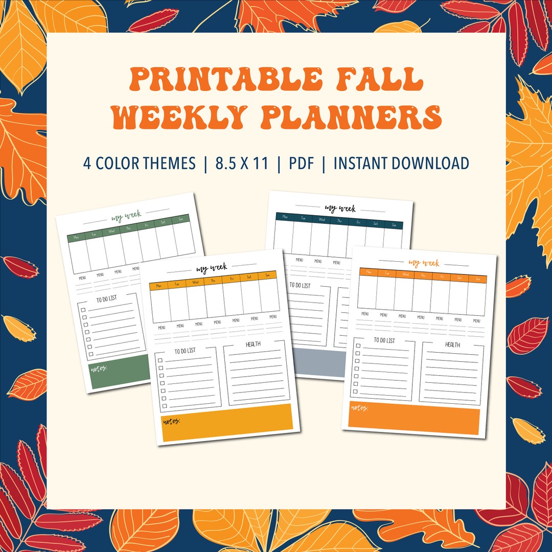 Fall Weekly Planner Printable and Digital. Autumn Themed, Weekly ...