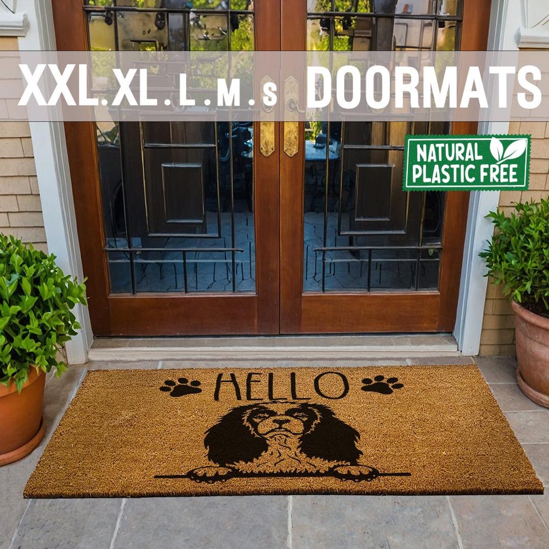 Hello Cavalier King Charles Spaniel Dog Extra Large Doormat Natural Eco ...