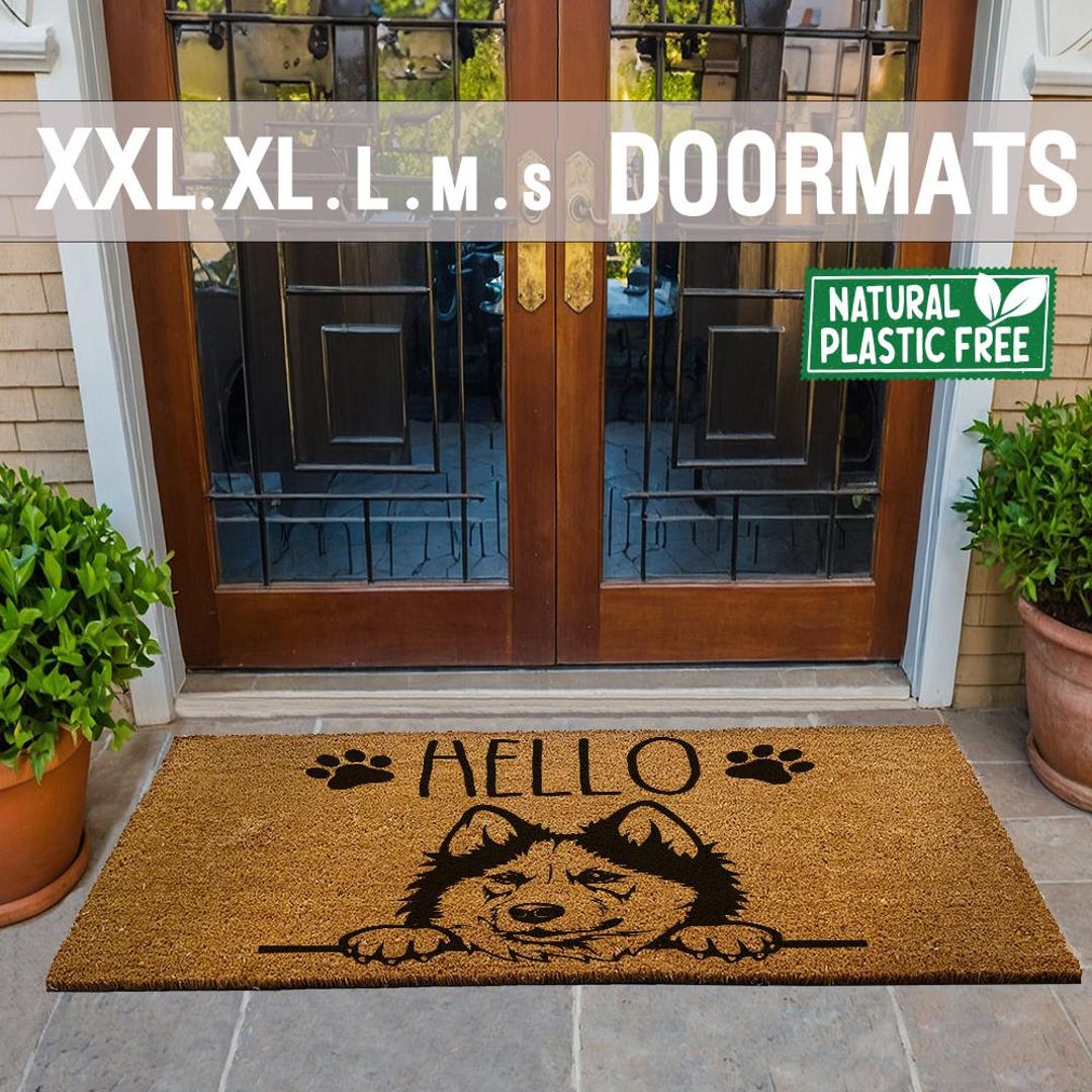 Hello Siberian Husky Dog Extra Large Doormat Natural Eco Friendly Coir ...
