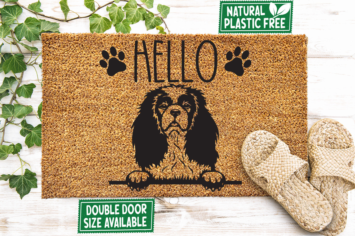 Hello Cavalier King Charles Spaniel Dog Doormat Natural Eco Friendly ...