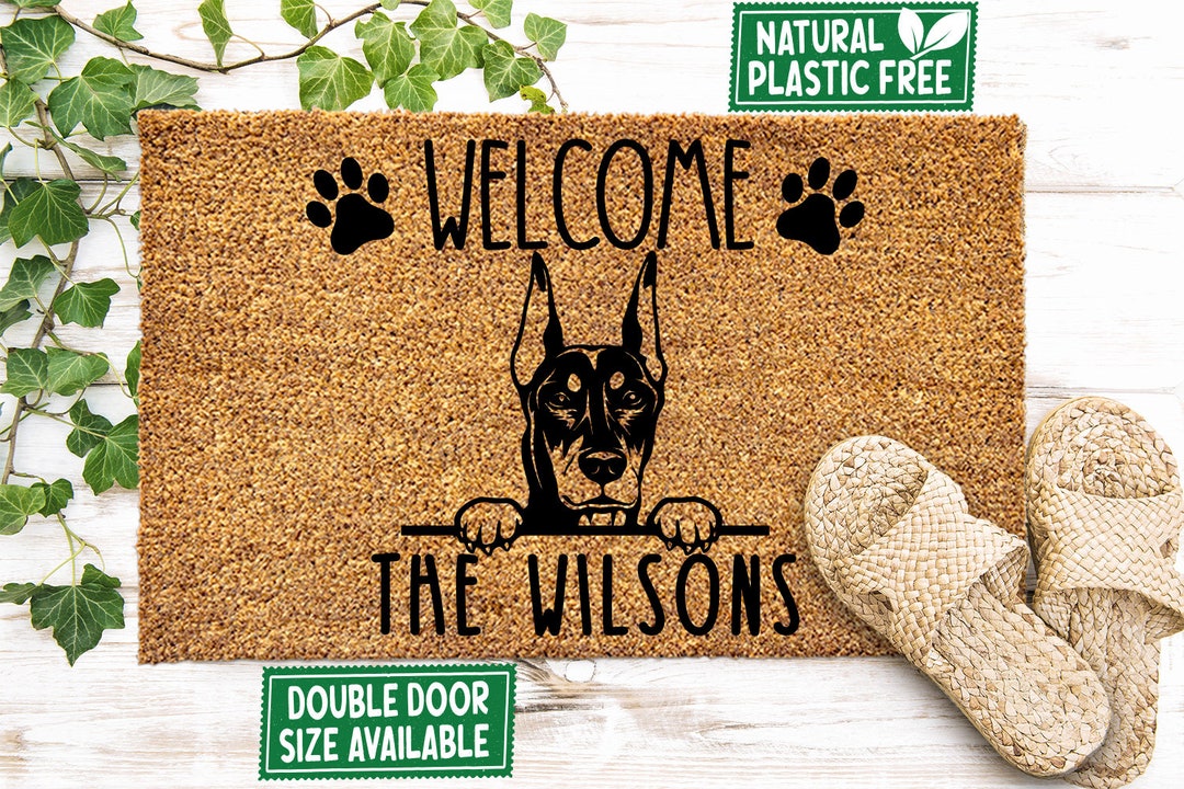 Welcome Paw Doberman Pinscher Family Name Doormat All Natural Eco ...