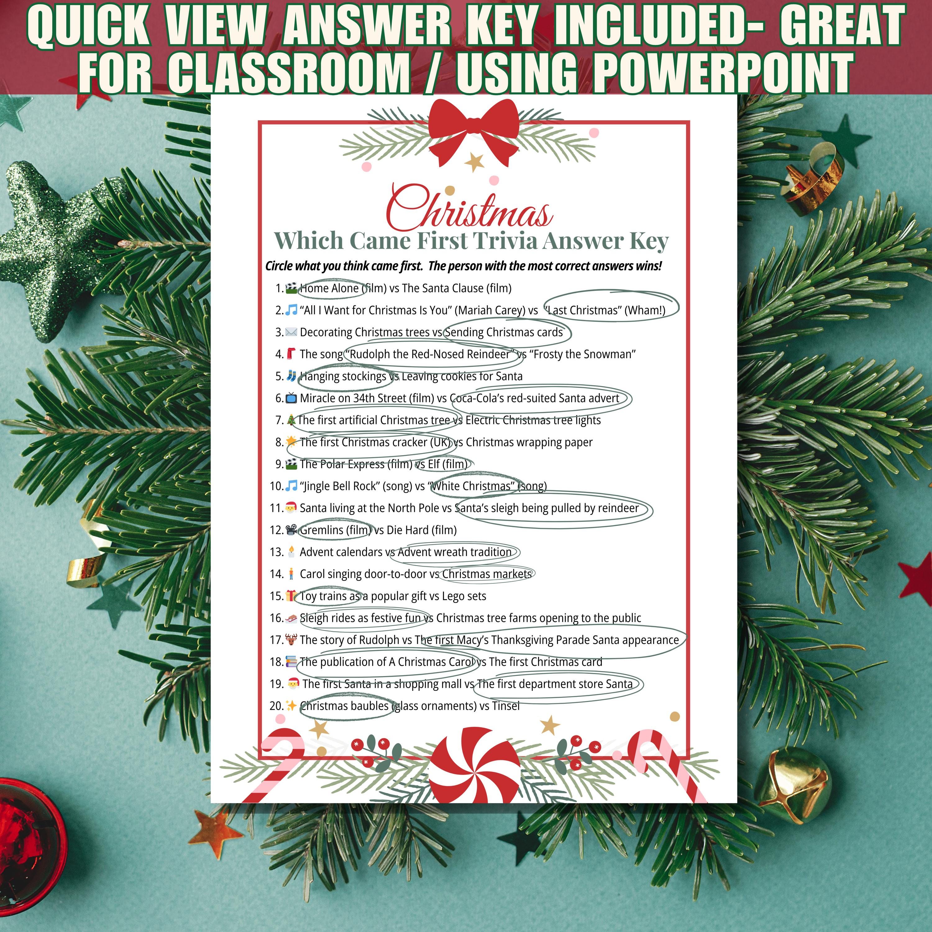 Printable Christmas Trivia Game: Family Holiday Quiz (PDF Download) - Etsy