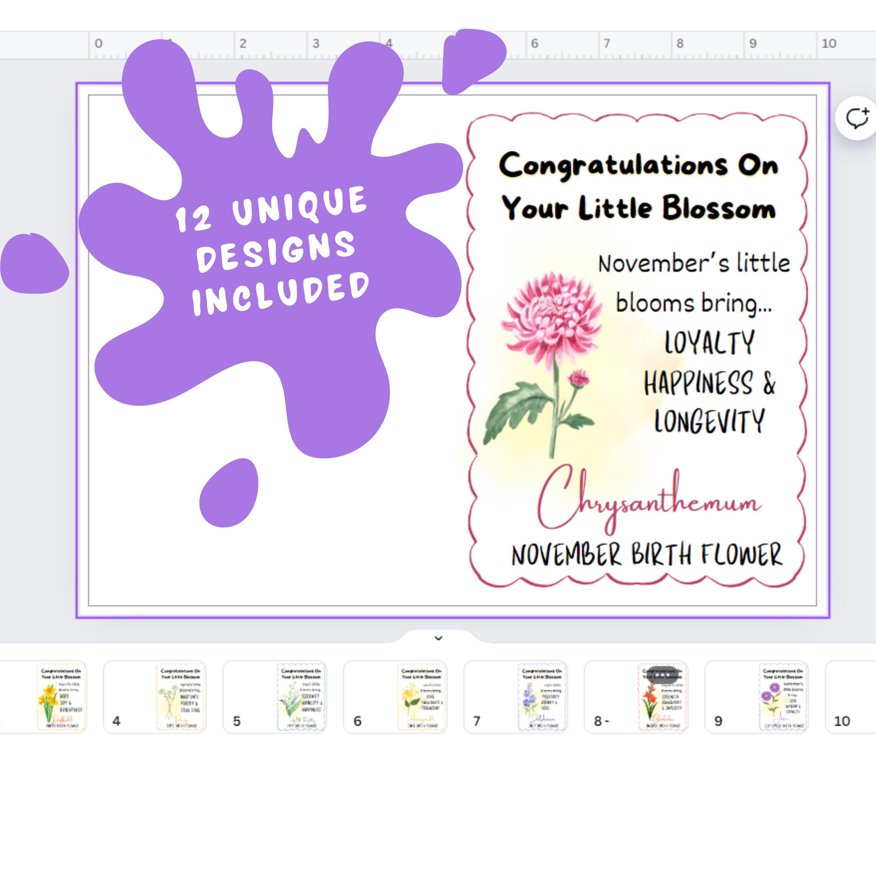 New Baby Birth Flower Card Digital Download Card for New Born Instant ...