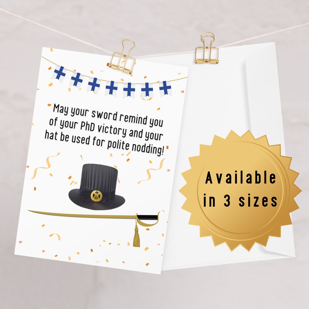 Finland Phd Graduation Card: Sword & Top Hat Congratulations - Etsy