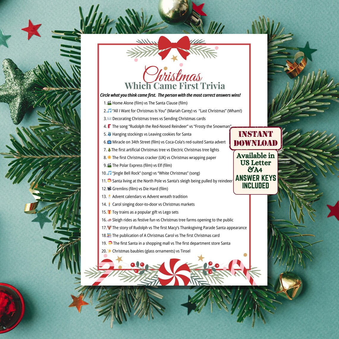 Printable Christmas Trivia Game: Family Holiday Quiz (PDF Download) - Etsy