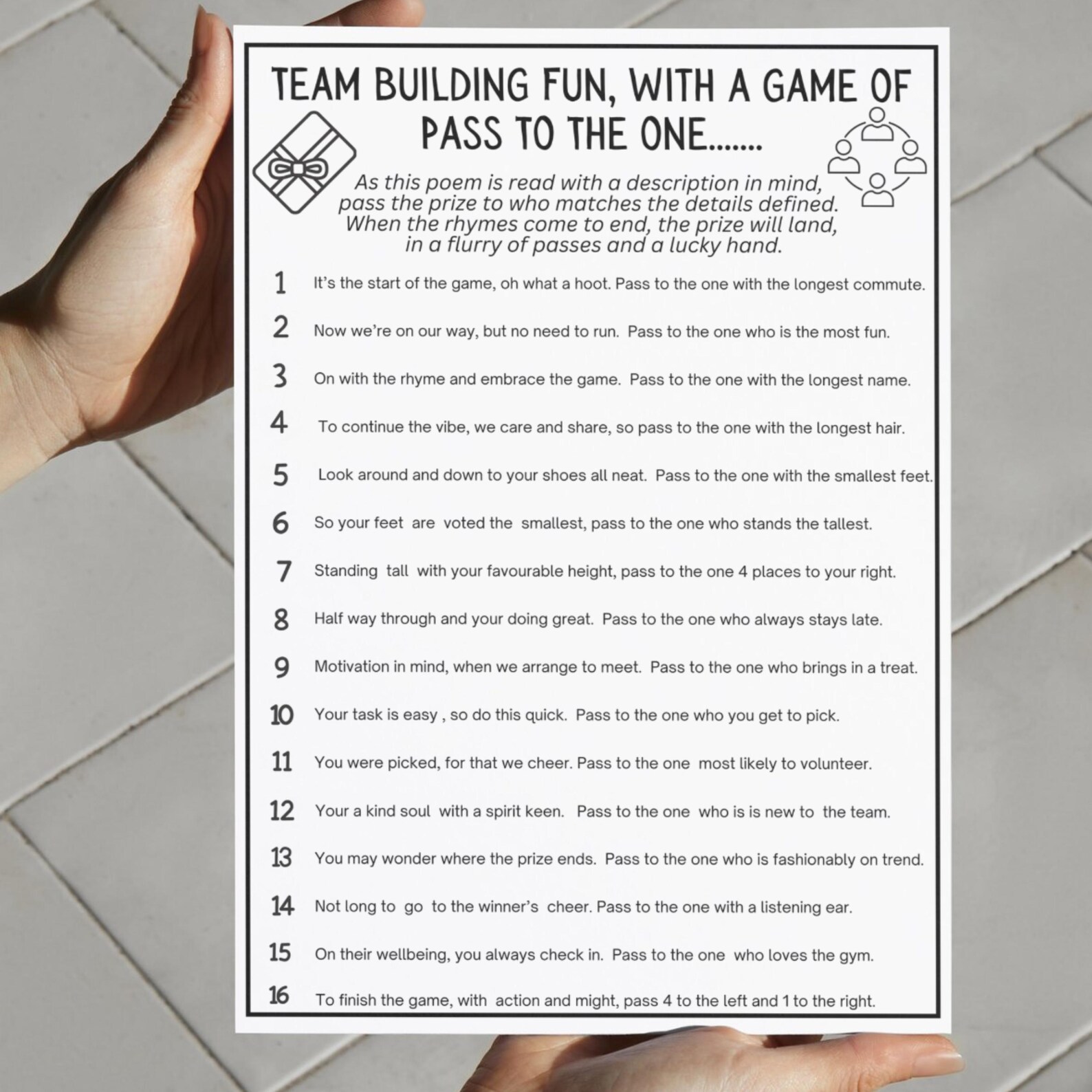 Team Building Pass the Prize Game: Office Party Activity (printable PDF ...