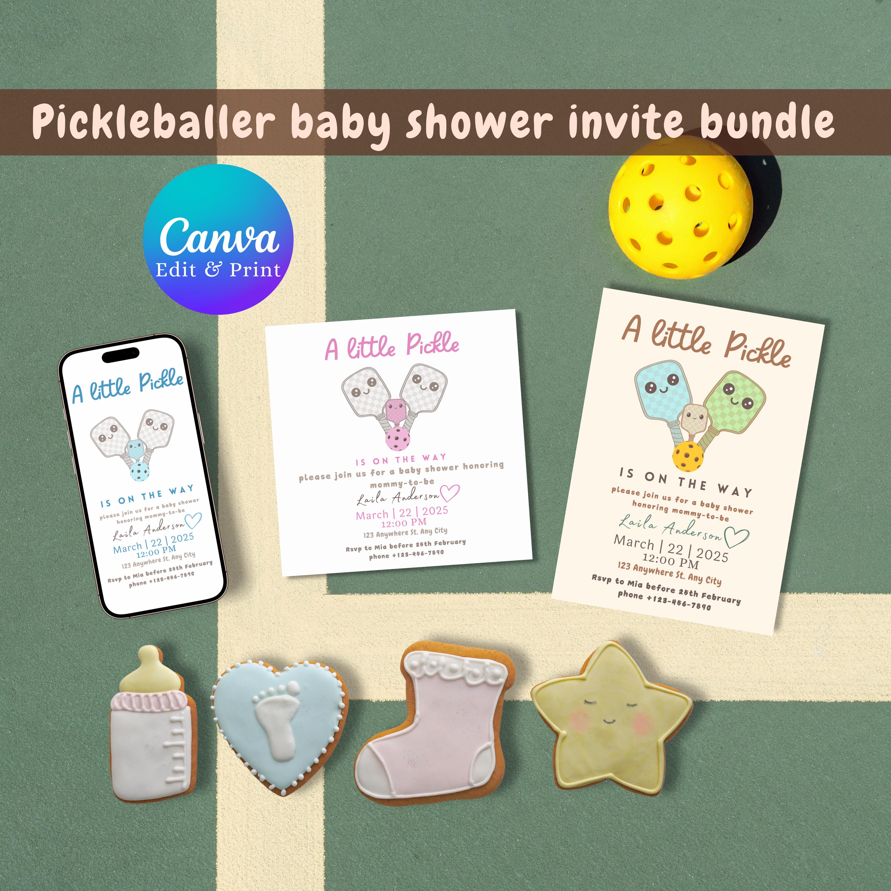 Pickleball Baby Shower Invitation Template: Editable Canva Invite ...
